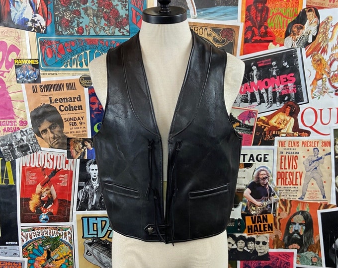 Vintage Men's 1960s Black Leather Sprung Western Wear Vest, Men's ...