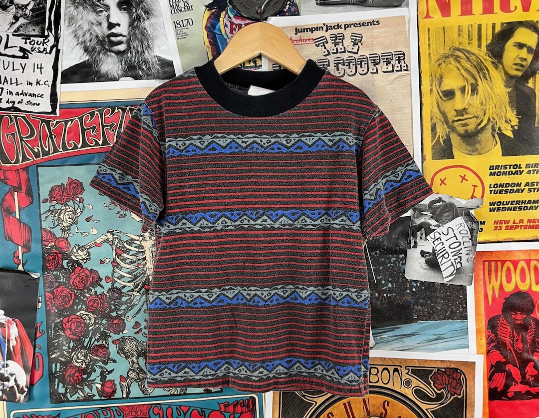 Vintage Kids Boys 90s Faded Red Multicolor Striped Short Sleeve ...