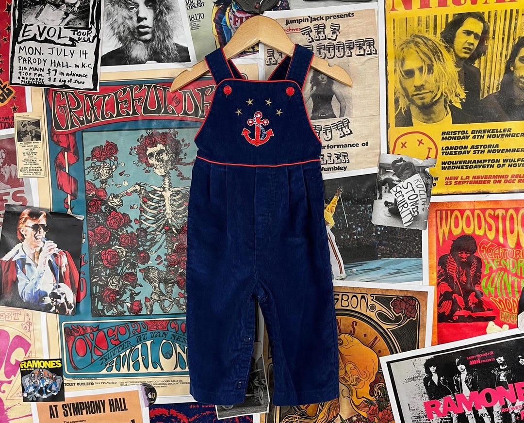 Vintage Baby Kids 80s Blue & Red Nautical Ship Boat Anchor Stars ...