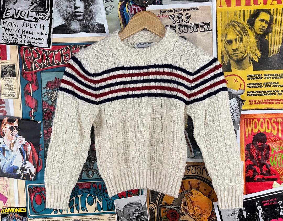 Vintage Kids Boys 70s-80s Cream Blue & Red Striped Knit Jcpenney ...