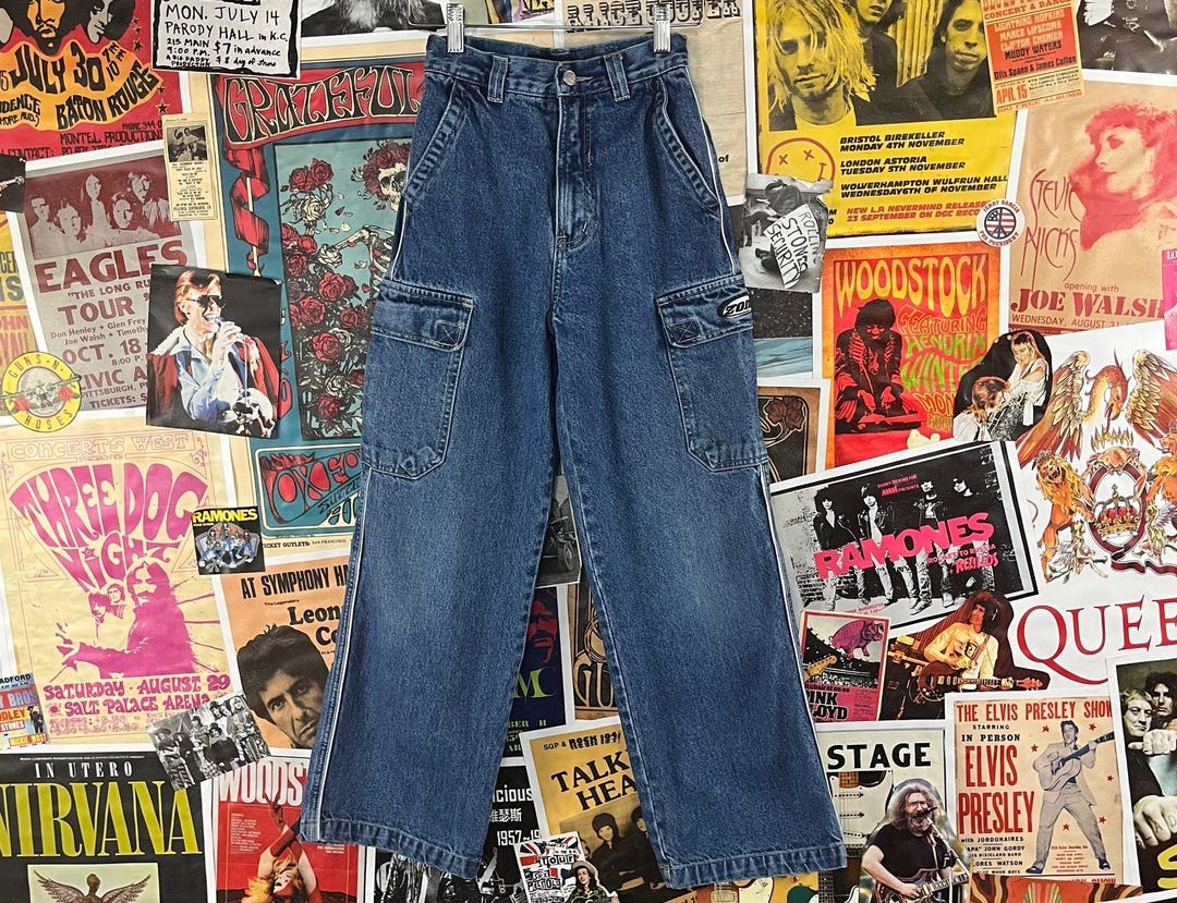 Vintage 90s Kids Zonz Denim Cargo Jeans Pants Size 10-12 Slim Age 9-11 ...