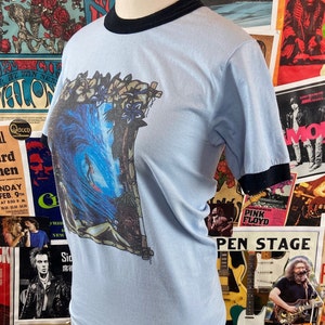 90s Vintage Womens Blue Hawaiian Surfer Girl Iron on Graphic Ringer ...