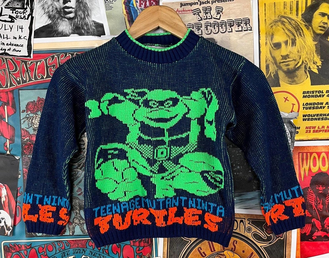 Vintage Kids 90s Blue & Green Neon TMNT Teenage Mutant Ninja Turtles ...