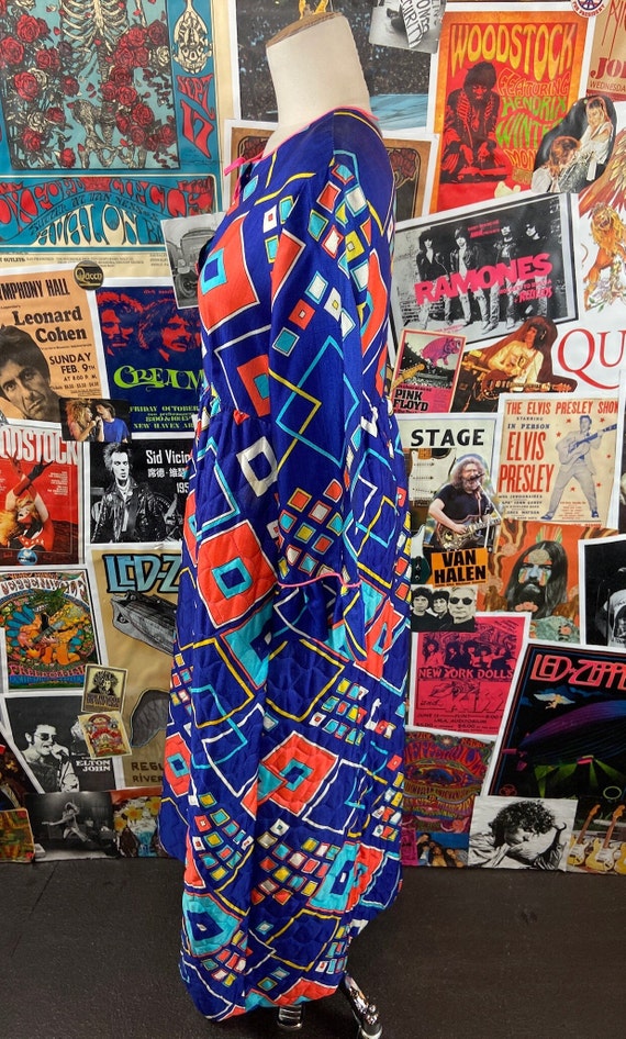 Vintage Women's 60s Blue & Orange Mod Geometric Print… - Gem