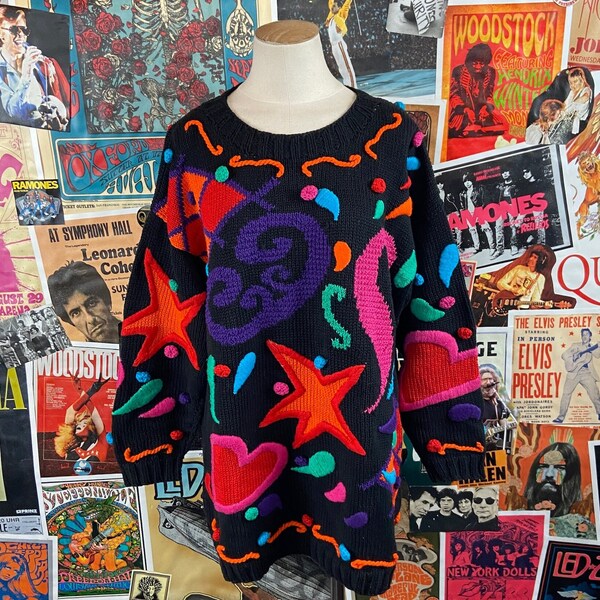 90s Colorful Sweater - Etsy