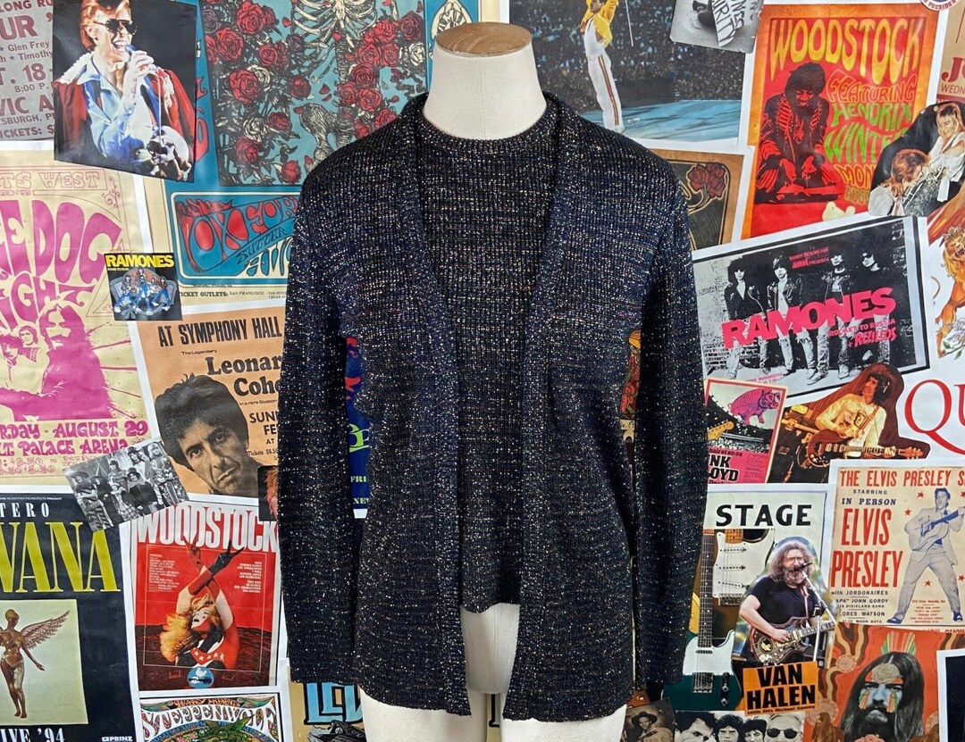 Vintage 70s Black Rainbow Metallic Pearl III Cardigan Tank Top Knit ...