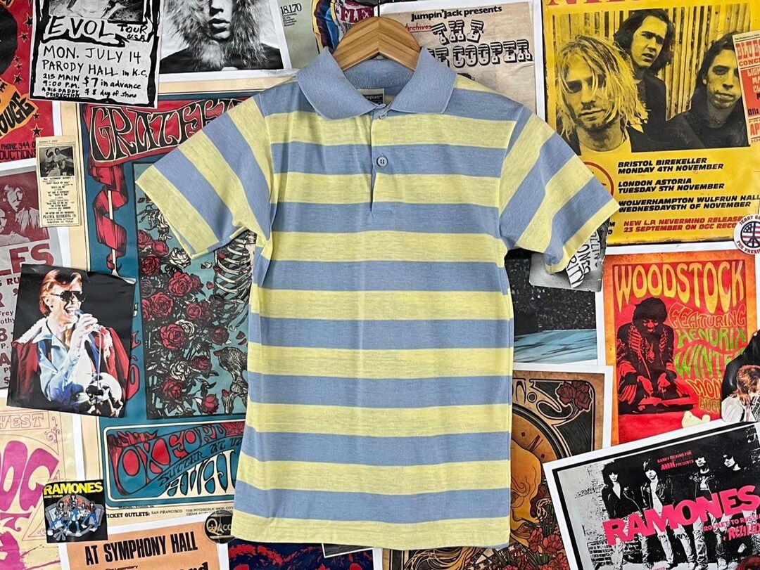 Vintage Kids 90s Yellow Gray Blue Stripe Short Sleeve Campus Rugby Polo ...