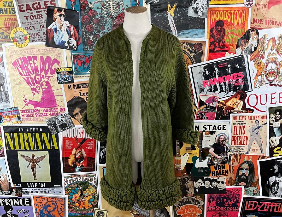 Vintage Women's 60s-70s Green Knit Loop Stitch Mimi Martin Mills Wool ...