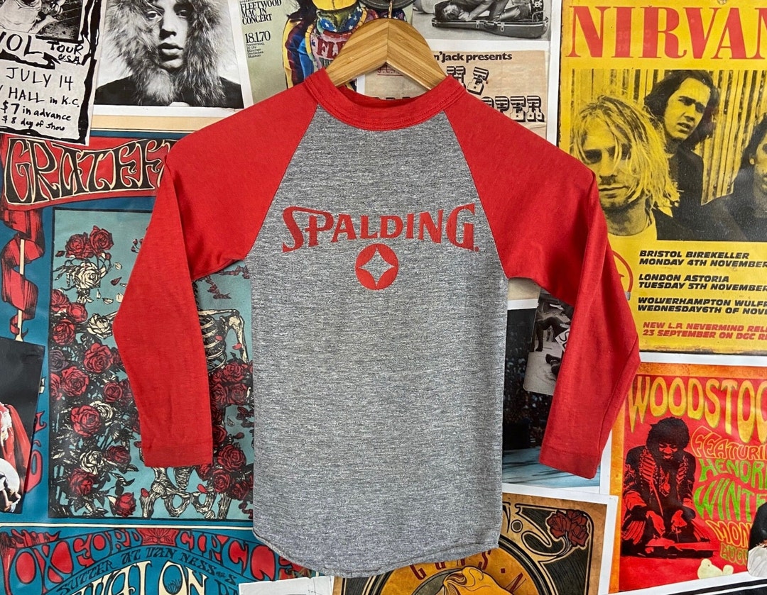 Vintage Kids 90s Gray & Red Spalding Logo Raglan Baseball Graphic T ...