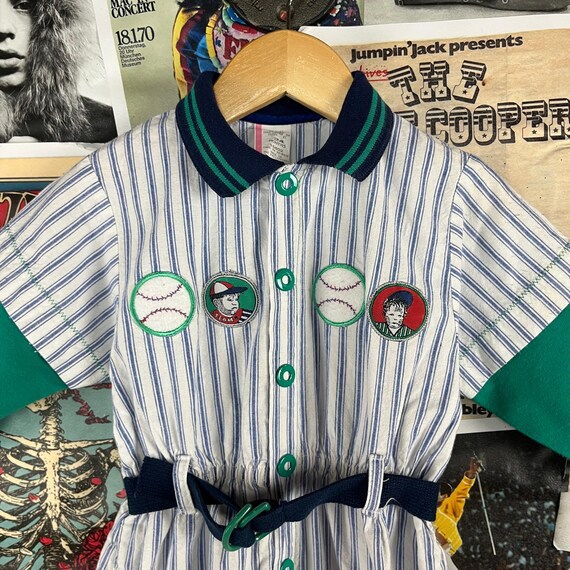 Vintage Baby Boy Kids 90s Baseball Pinstripe Collared… - Gem