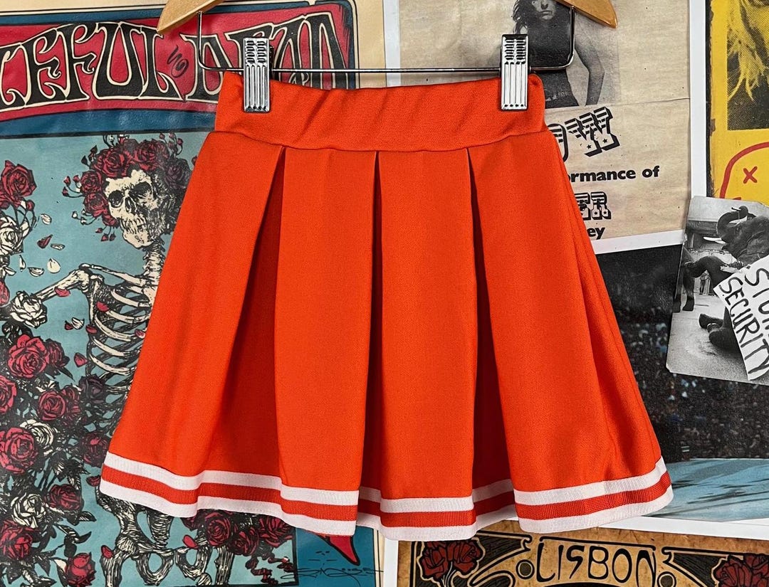 Vintage Y2ks 2000s Girls Kids Orange & White Elastic Waist Cheerleader ...