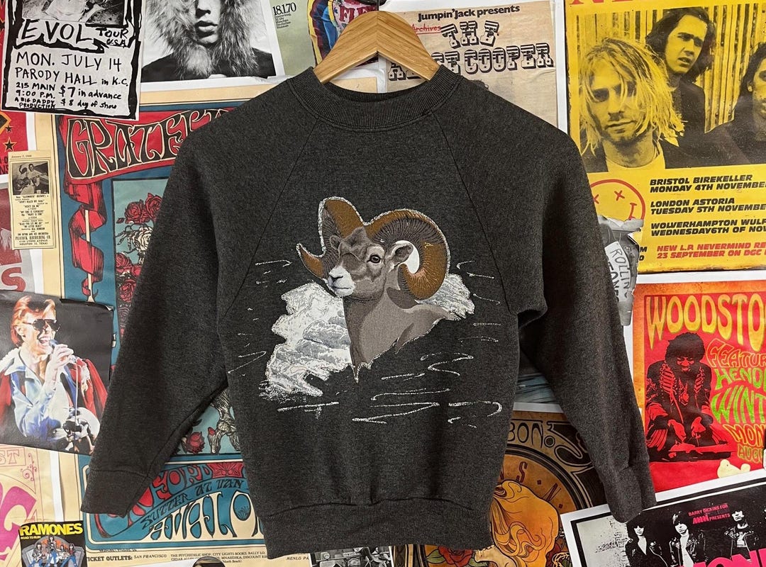 Vintage Kids 90s Ram Wildlife Animal Graphic Pullover Crewneck ...