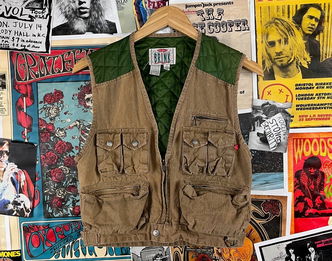 Vintage Kids 80s-90s Khaki & Green Quilted on the Brink Fishing Utility ...