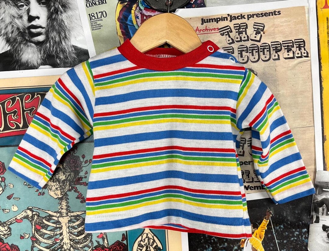 Vintage Baby Kids 70s-80s Primary Colors Striped Sears USA Long Sleeve ...