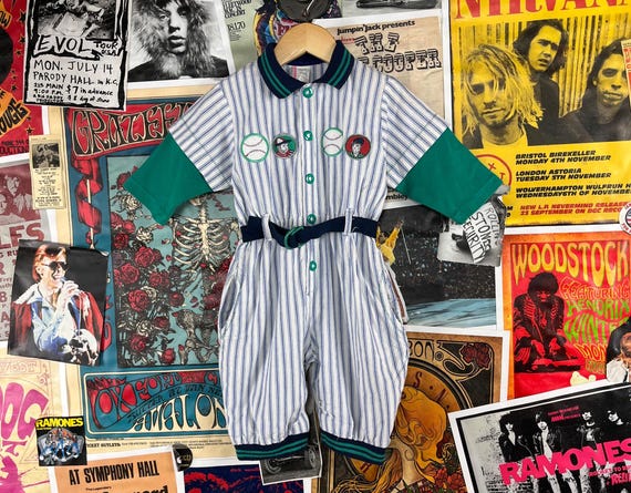 Vintage Baby Boy Kids 90s Baseball Pinstripe Collared… - Gem