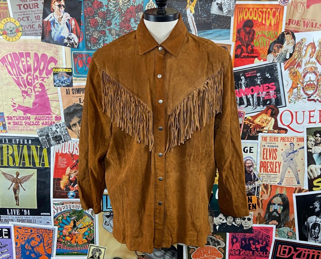 Vintage 90s Brown Kenar Leathers Fringe Tassel Suede Snap Shacket ...