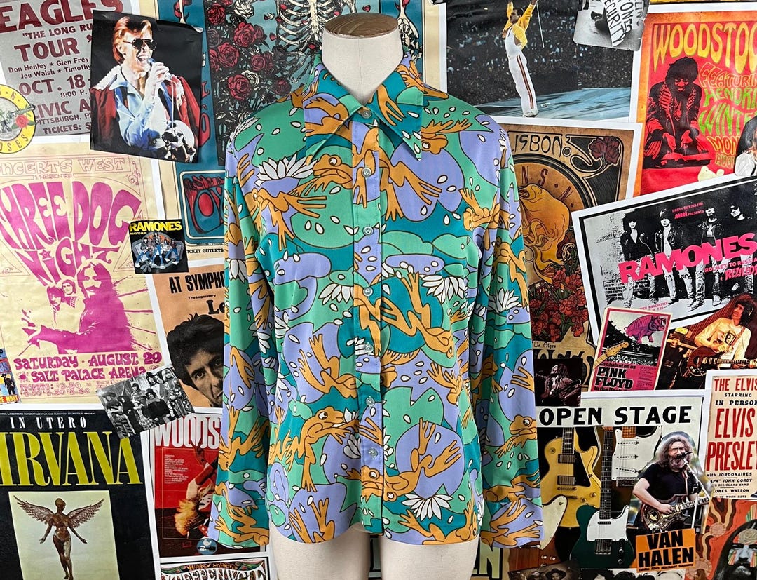 Vintage Women's 70s Psychedelic Frog Novelty Print Kmart Polyester ...