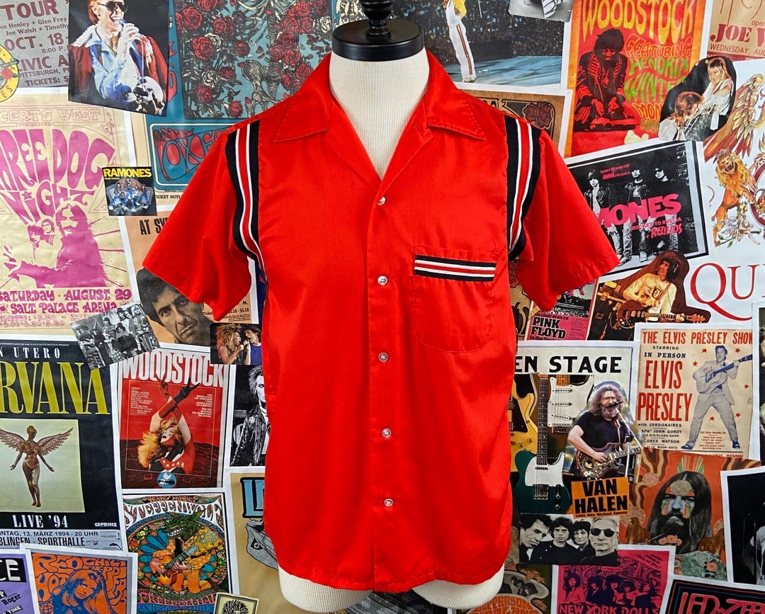 Vintage Men's 70s Red Striped WWP Hilton Bowling Polo Shirt Size Medium ...