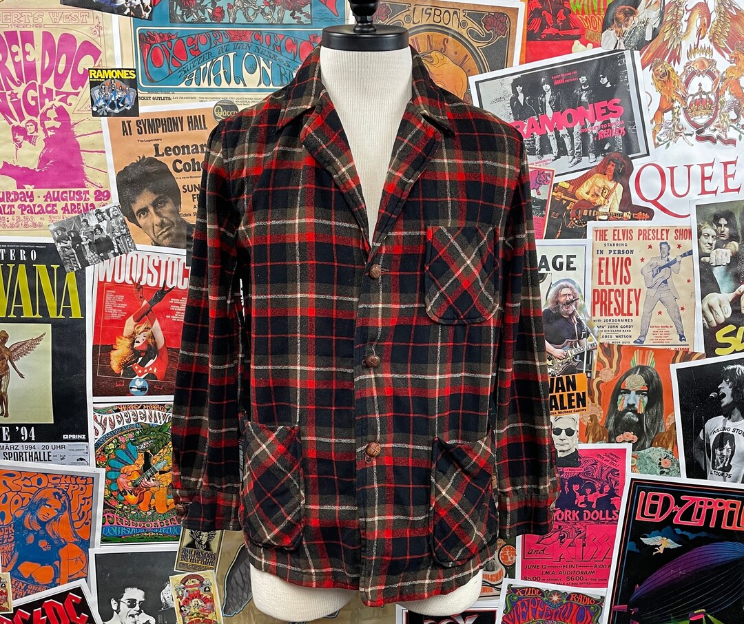 Vintage Men's 50s Black Red & Gray Plaid Wool Pendleton 49er Three ...