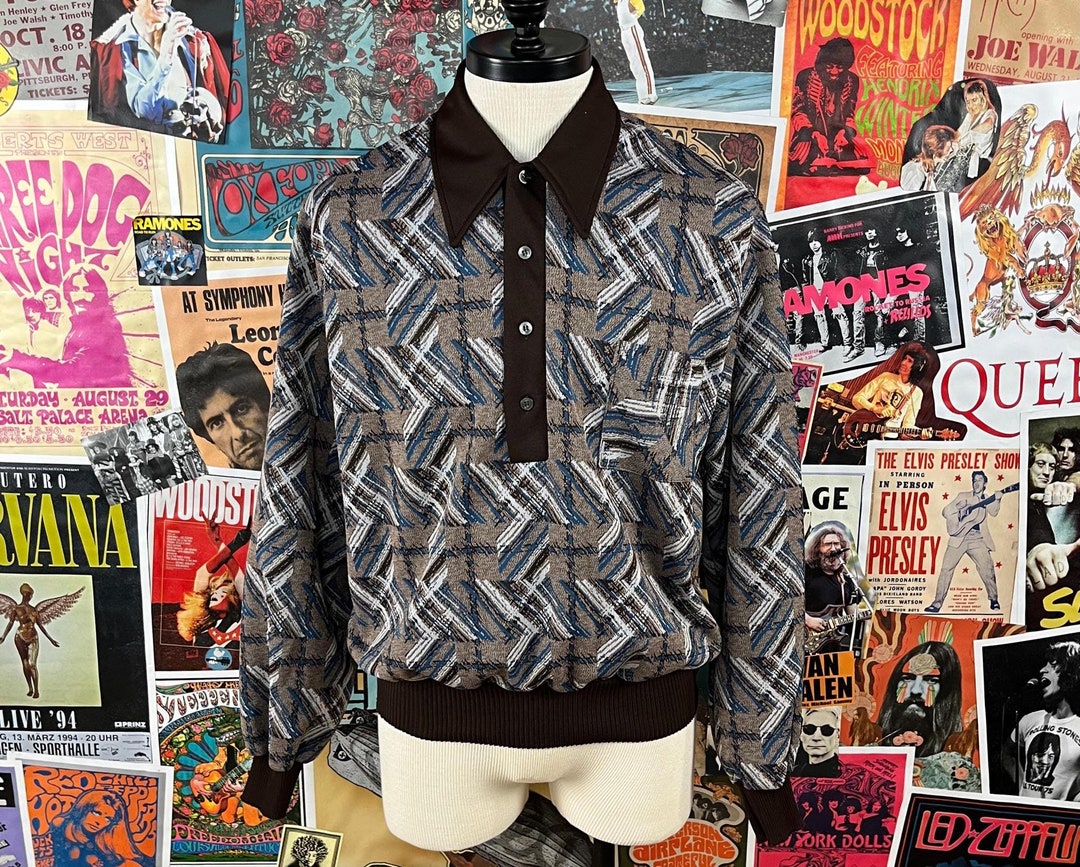 Vintage Men's 60s-70s Brown Plaid Hartog Frederick & Nelson Long Sleeve ...