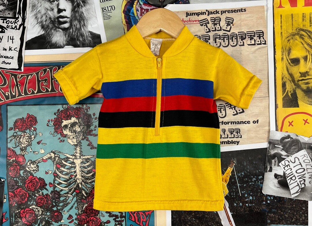 Vintage Baby Kids 70s Yellow Primary Colors Striped Short Sleeve ...