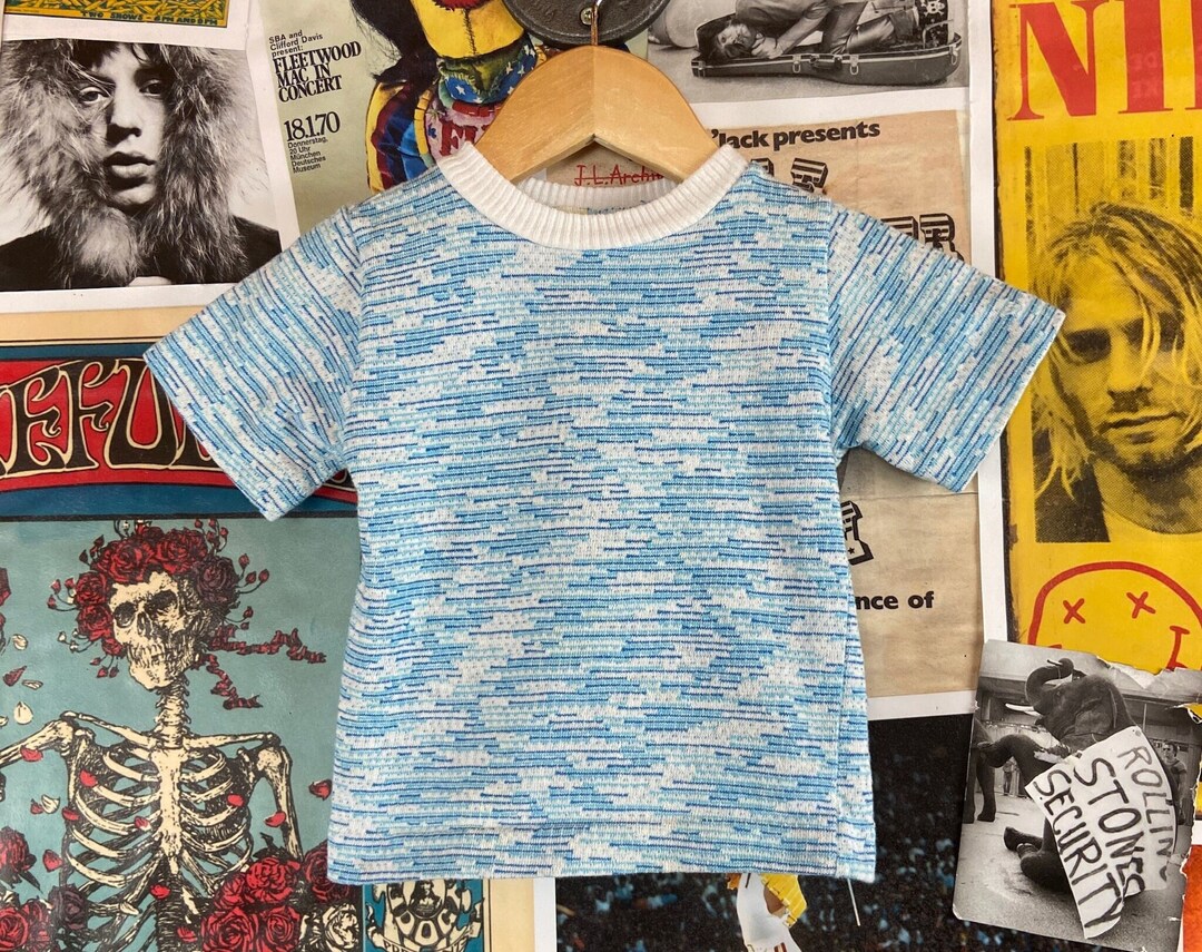 Vintage Baby Kids 60s-70s Blue & White Short Sleeve Striped Ribbed ...
