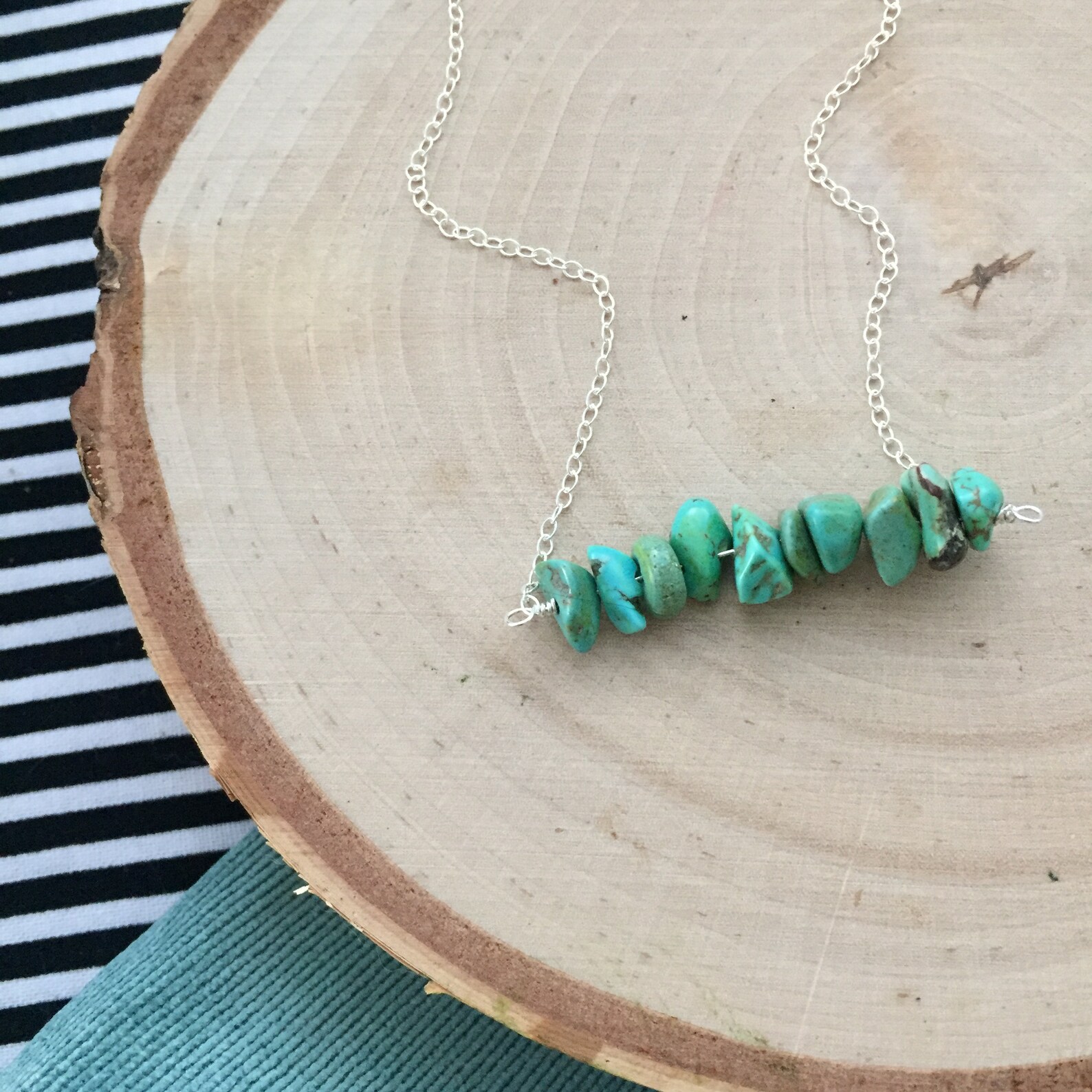 Turquoise Chip Necklace Turquoise Necklace Turquoise Bar - Etsy UK