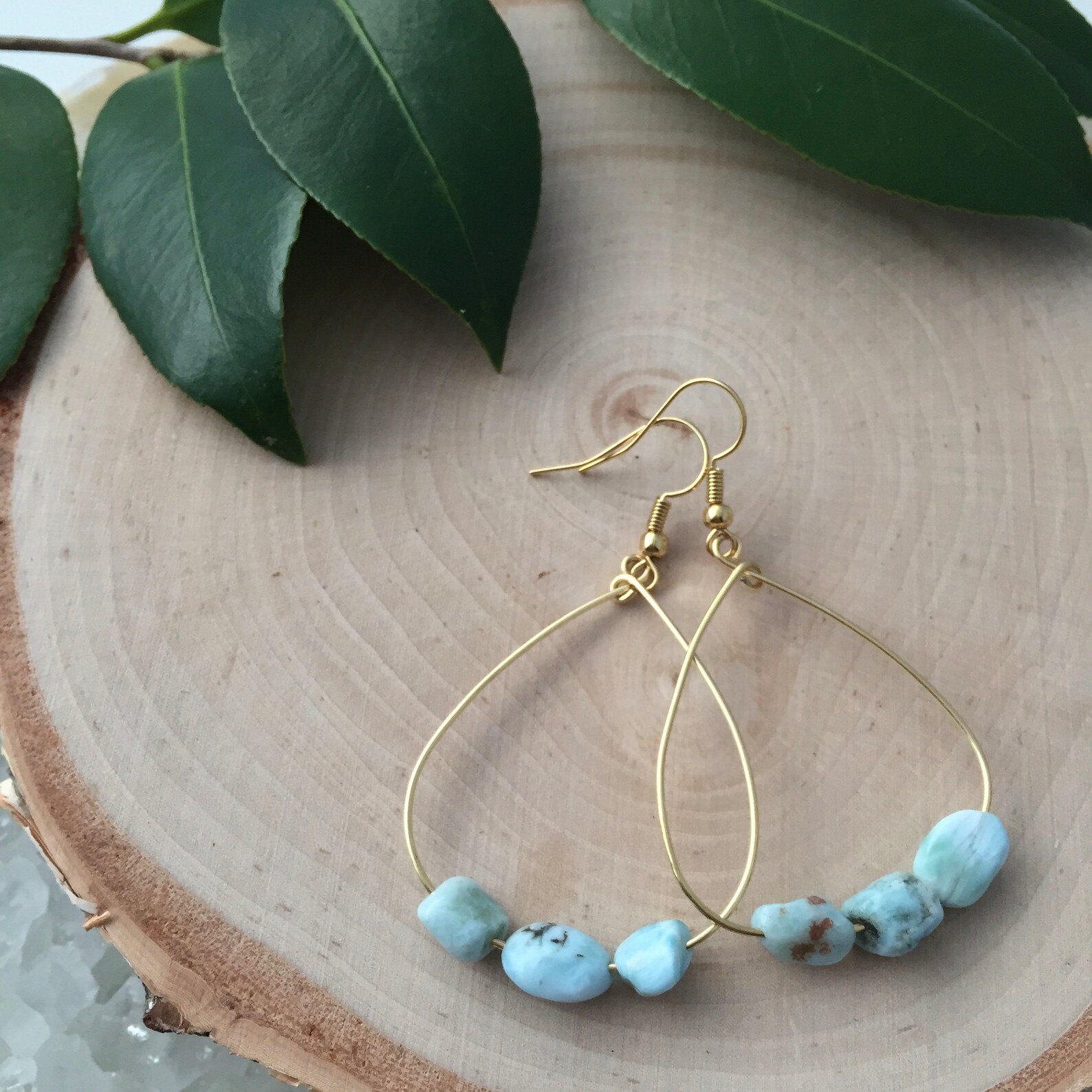 Larimar Hoop Earrings Larimar Earrings Hoop Earrings | Etsy
