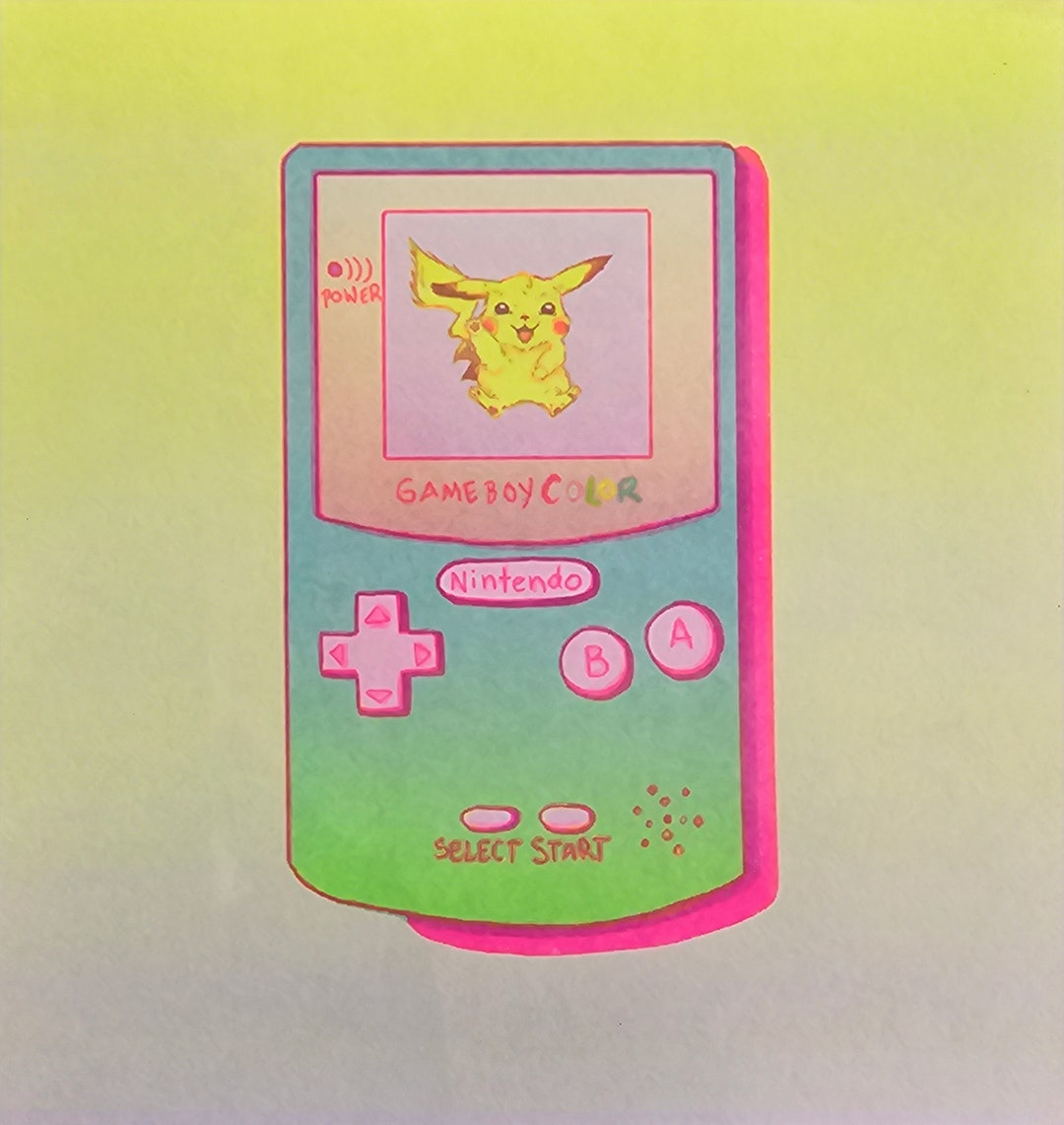 Pikachu Risograph Gameboy Pokemon Print - Etsy