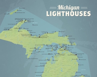 Light Houses Map Michigan - Etsy