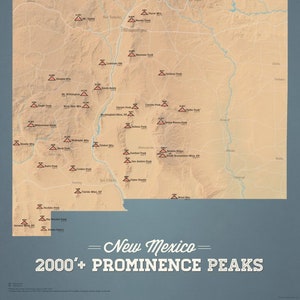 New Mexico 2000' Prominence Peaks Map 18x24 Poster - Etsy