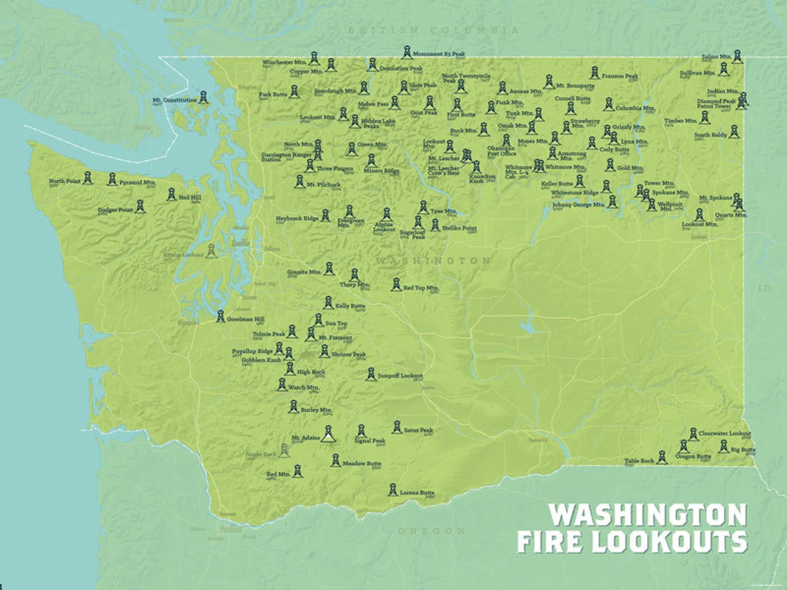 Washington Fire Lookouts Map 18x24 Poster - Etsy