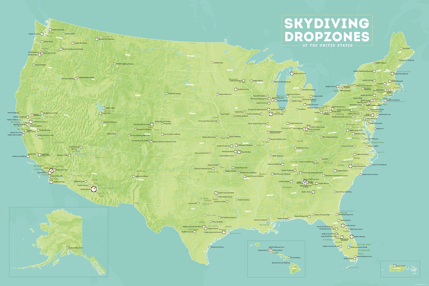 US Skydiving Dropzones Map 24x36 Poster - Etsy