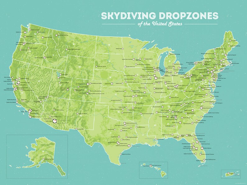 US Skydiving Dropzones Map 18x24 Poster | Etsy