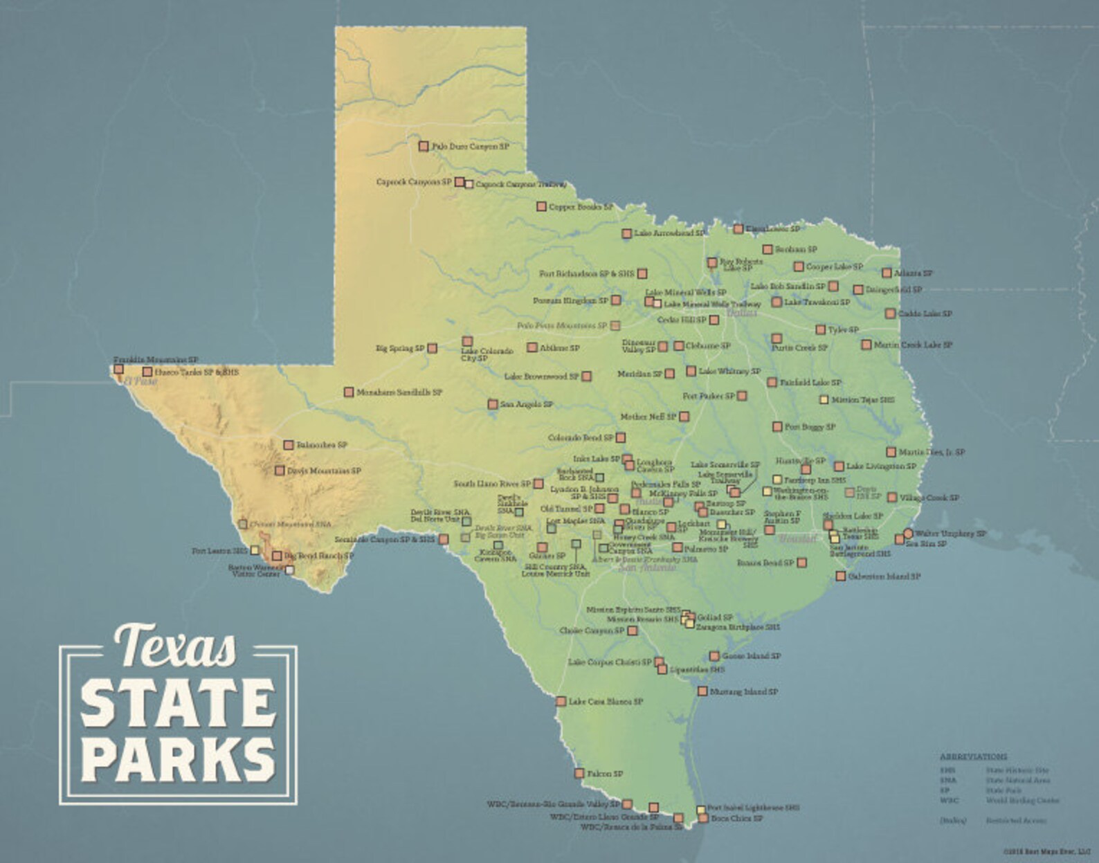 Texas State Parks Map 11x14 Print | Etsy