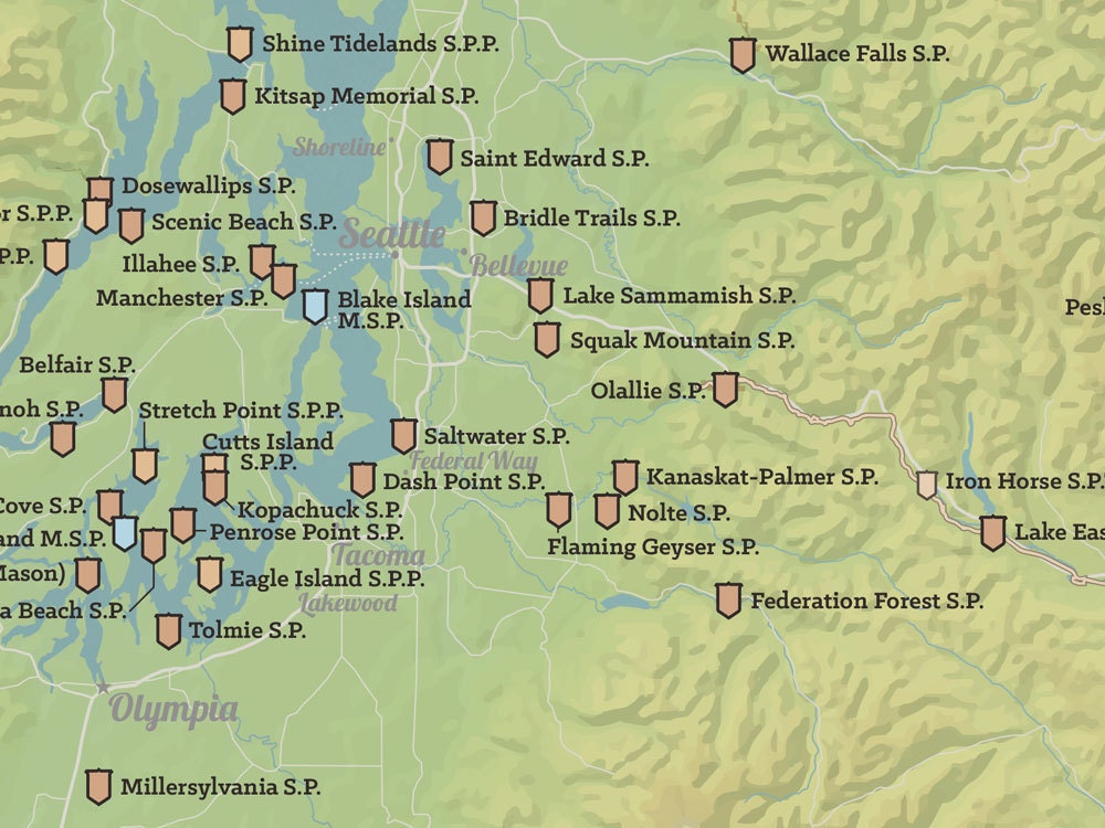 Washington State Parks Map 18x24 Poster - Etsy