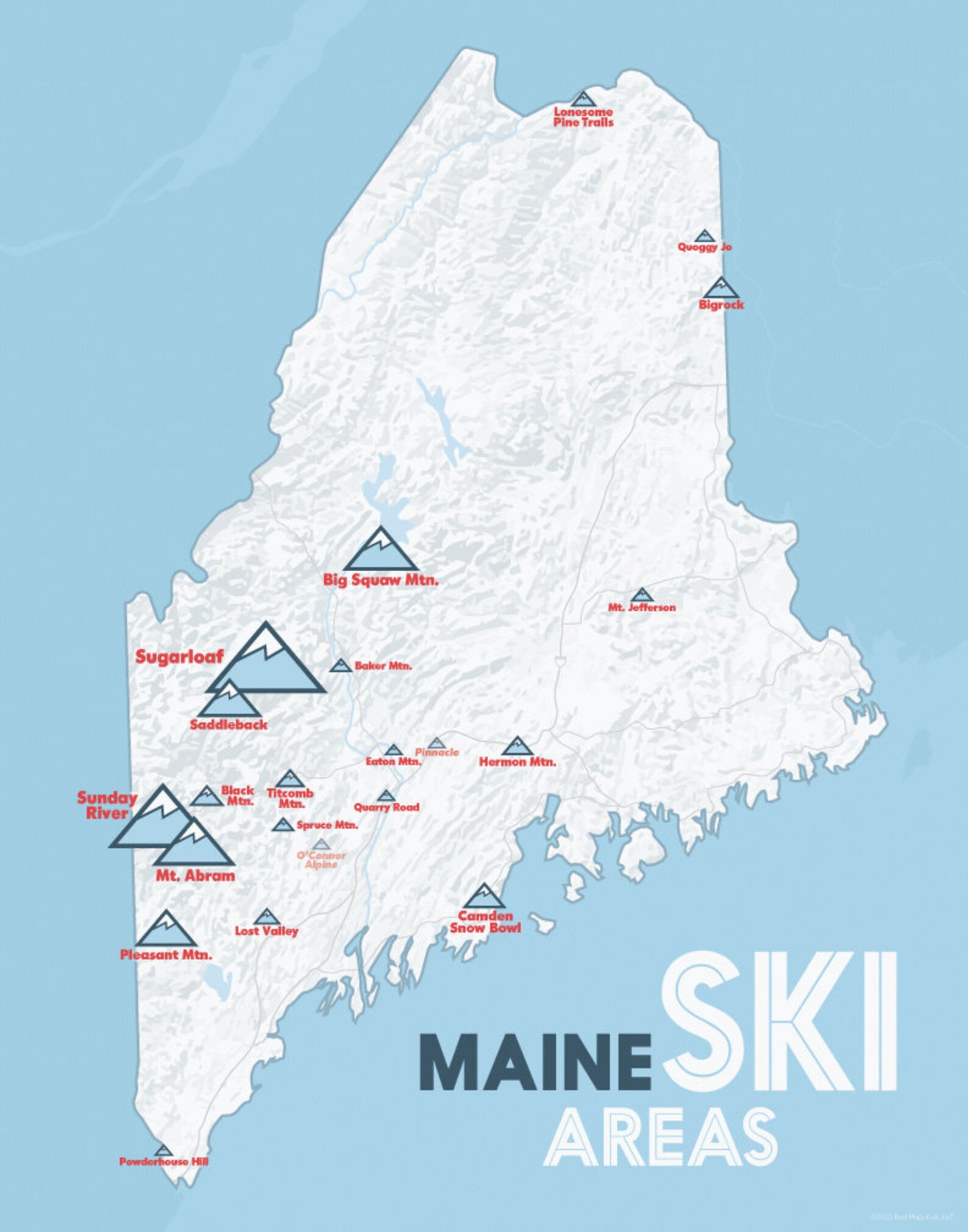 Maine Ski Resorts Map 11x14 Print - Etsy