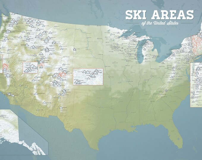 US Ski Resorts Map 24x36 Poster - Etsy