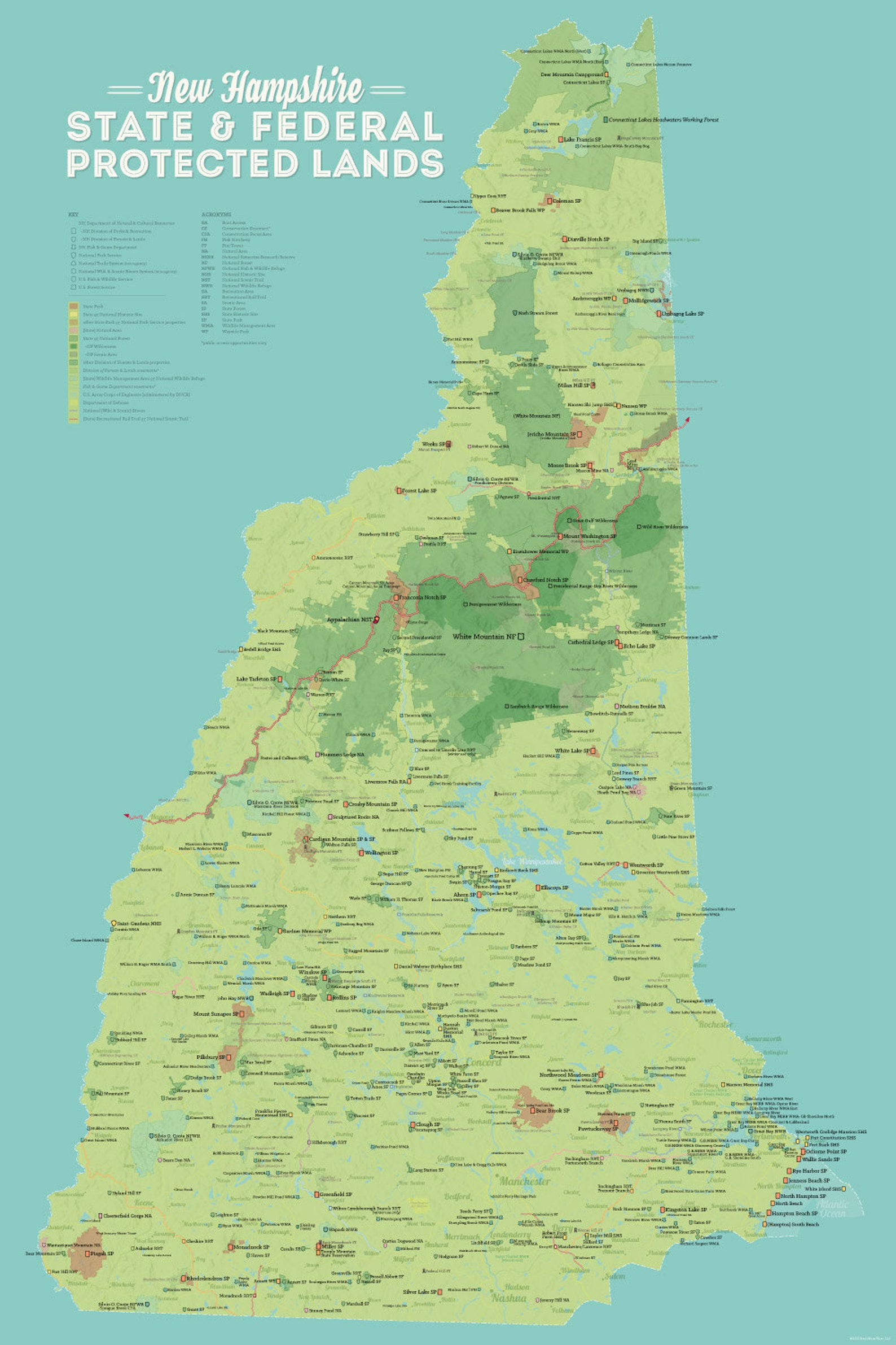 New Hampshire State Parks & Federal Land Map 24x36 Poster - Etsy