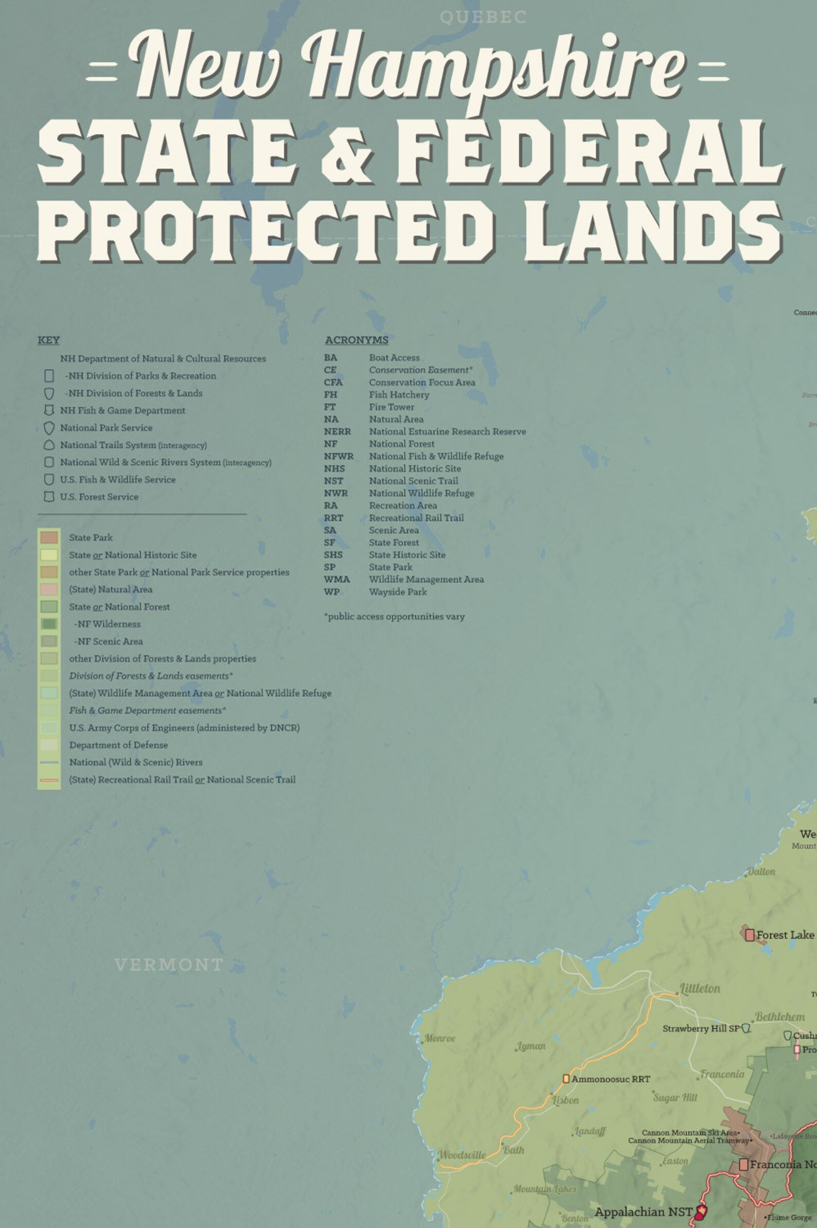 New Hampshire State Parks & Federal Land Map 24x36 Poster - Etsy
