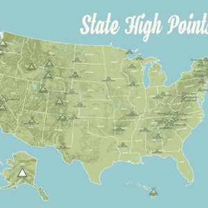 State Highpoints Map 11x14 Print - Etsy