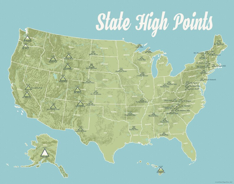 State Highpoints Map 11x14 Print - Etsy