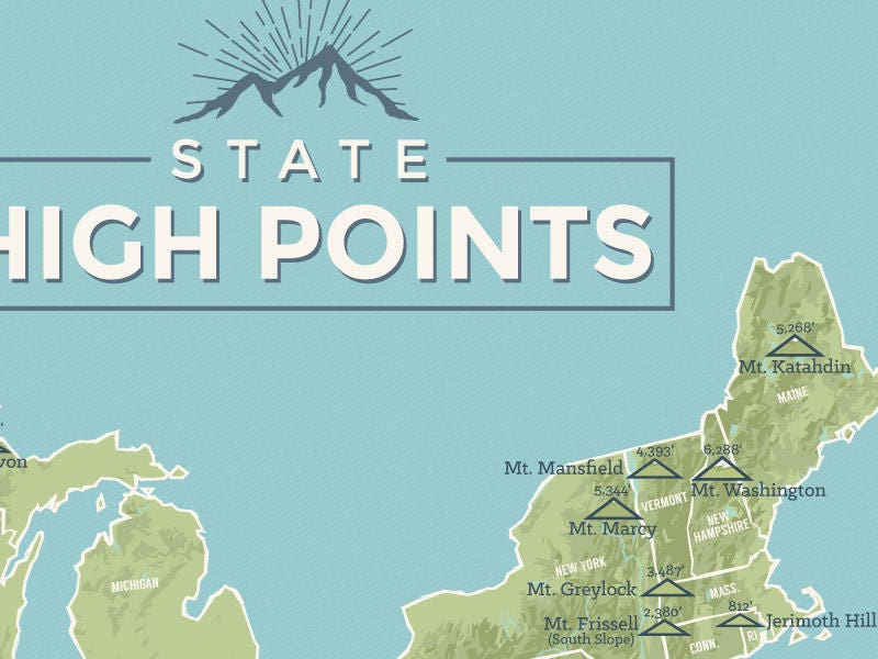 State Highpoints Map 18x24 Poster | Etsy