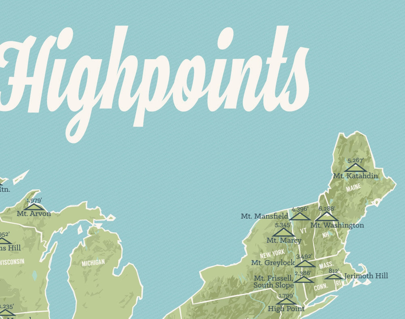State Highpoints Map 11x14 Print - Etsy