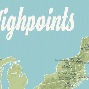 State Highpoints Map 11x14 Print - Etsy