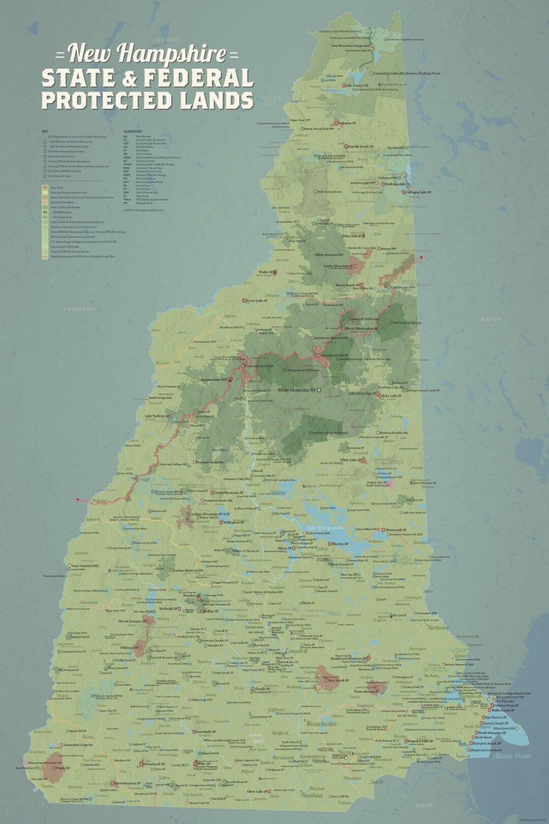 New Hampshire State Parks & Federal Land Map 24x36 Poster - Etsy