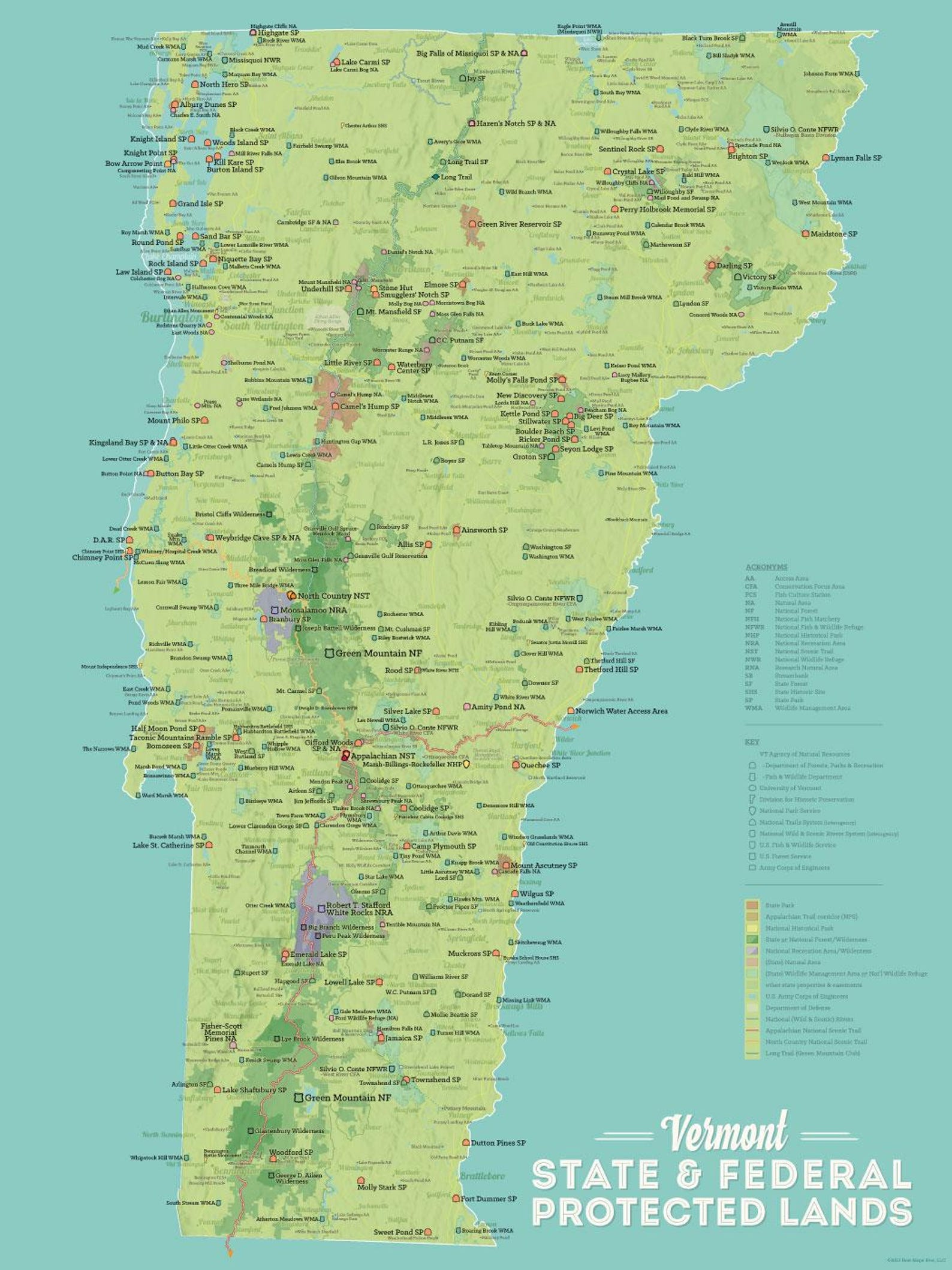 Vermont State Parks & Federal Lands Map 18x24 Poster - Etsy