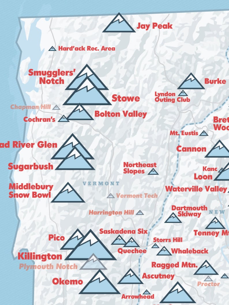 New England Ski Resorts Map 18x24 Poster - Etsy