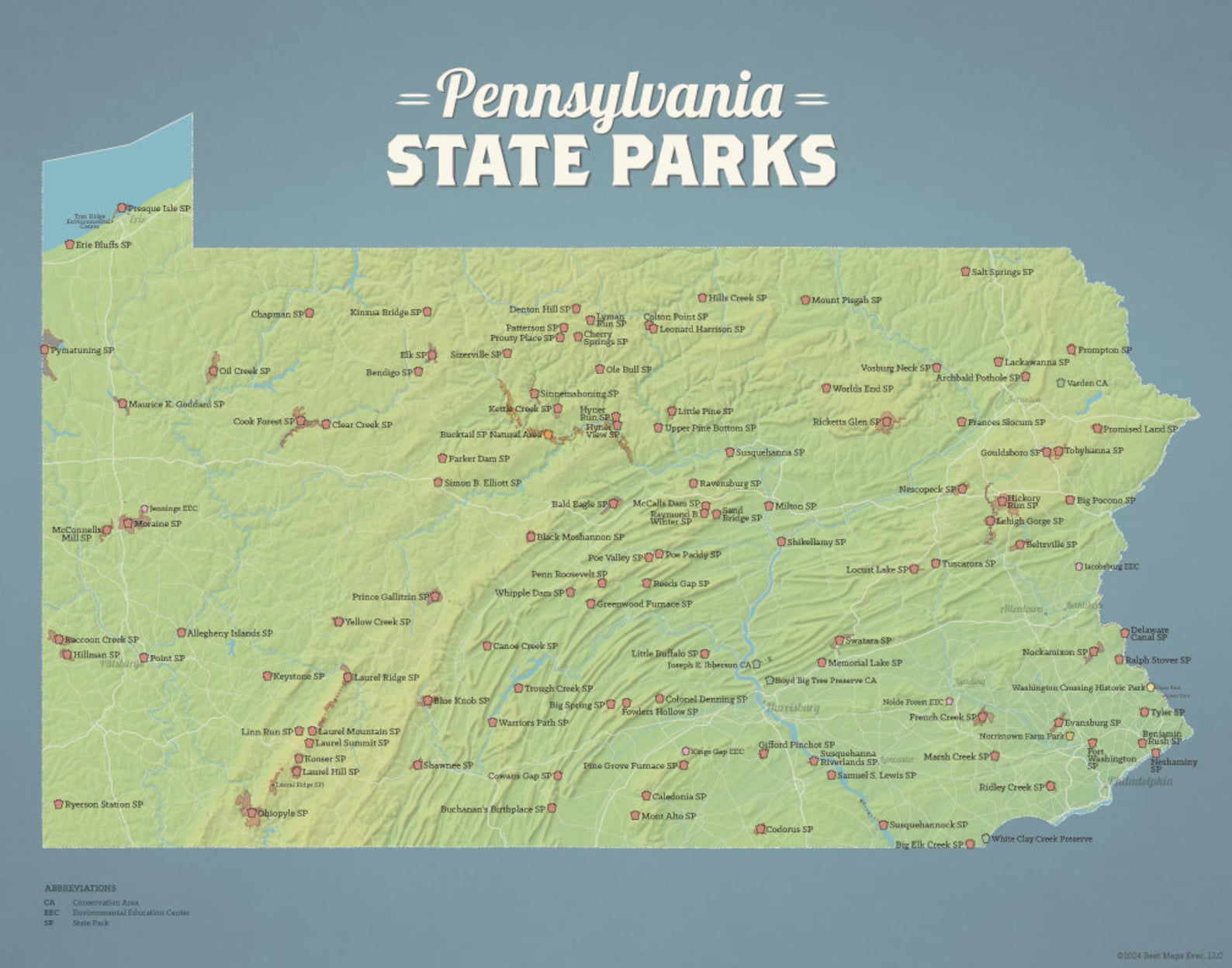 Pennsylvania State Parks Map 11x14 Print - Etsy