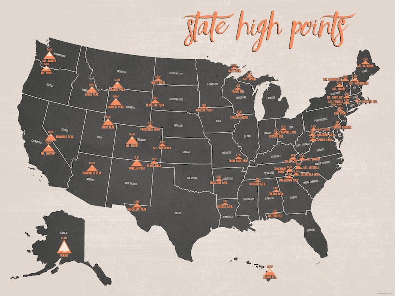 State Highpoints Map 18x24 Poster | Etsy
